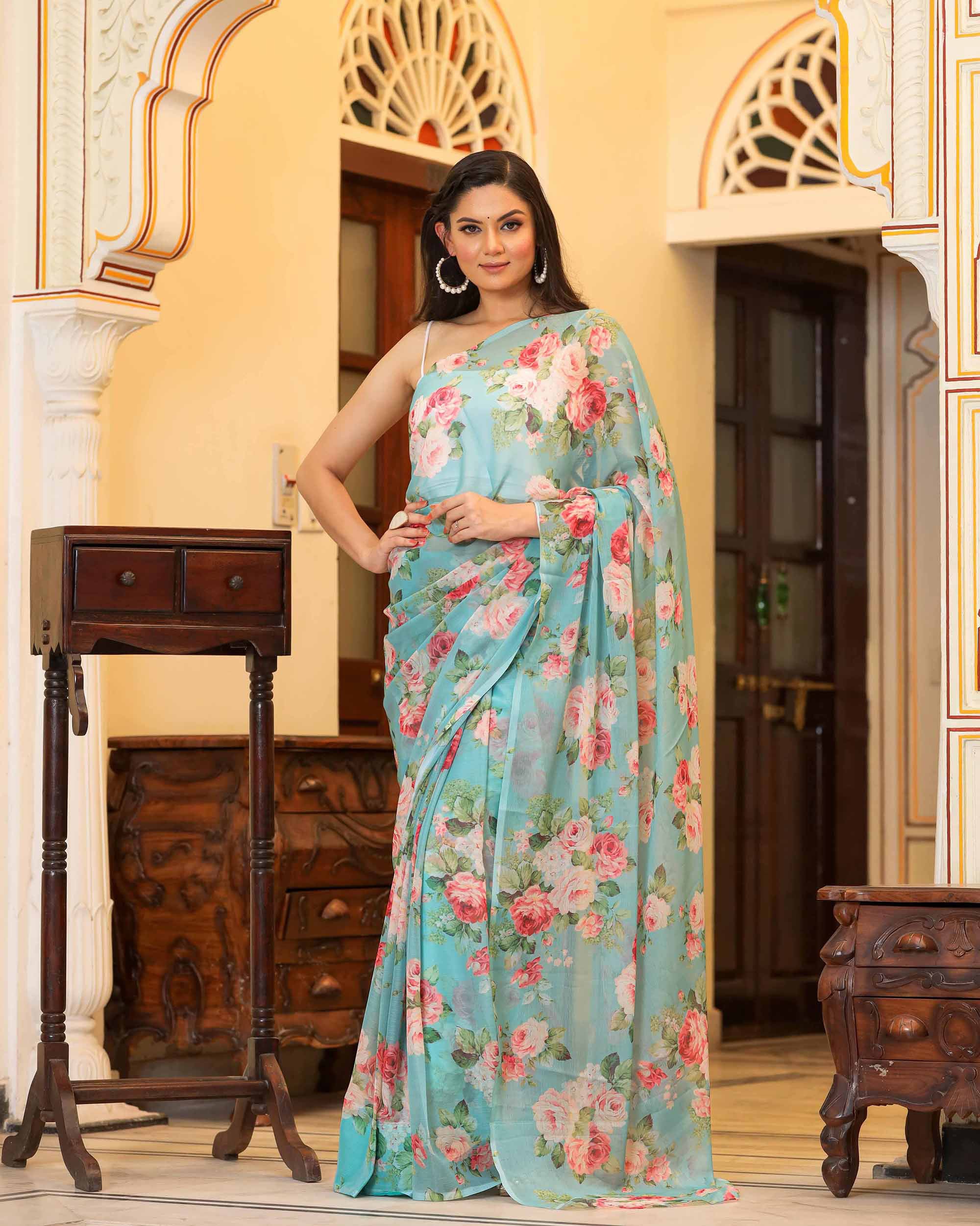 Buy Surabhi Floral Chiffon Saree, Women's Fashion Store | Bannhi